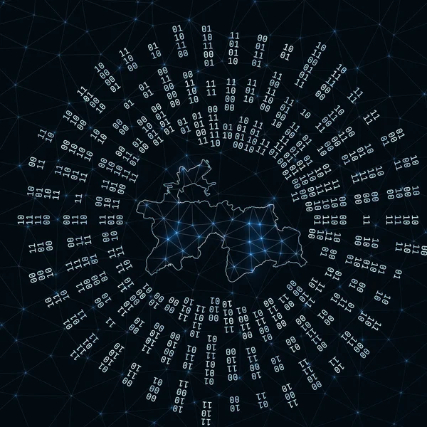 Tajikistan digital map Binary rays radiating around glowing country ...