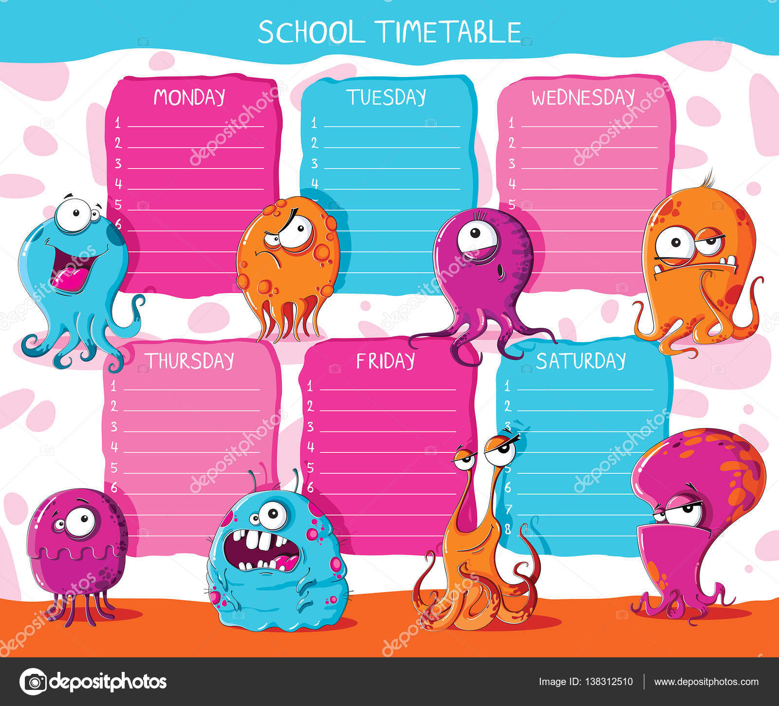 School timetable monsters. Vector illustration Stock Vector Image by ...