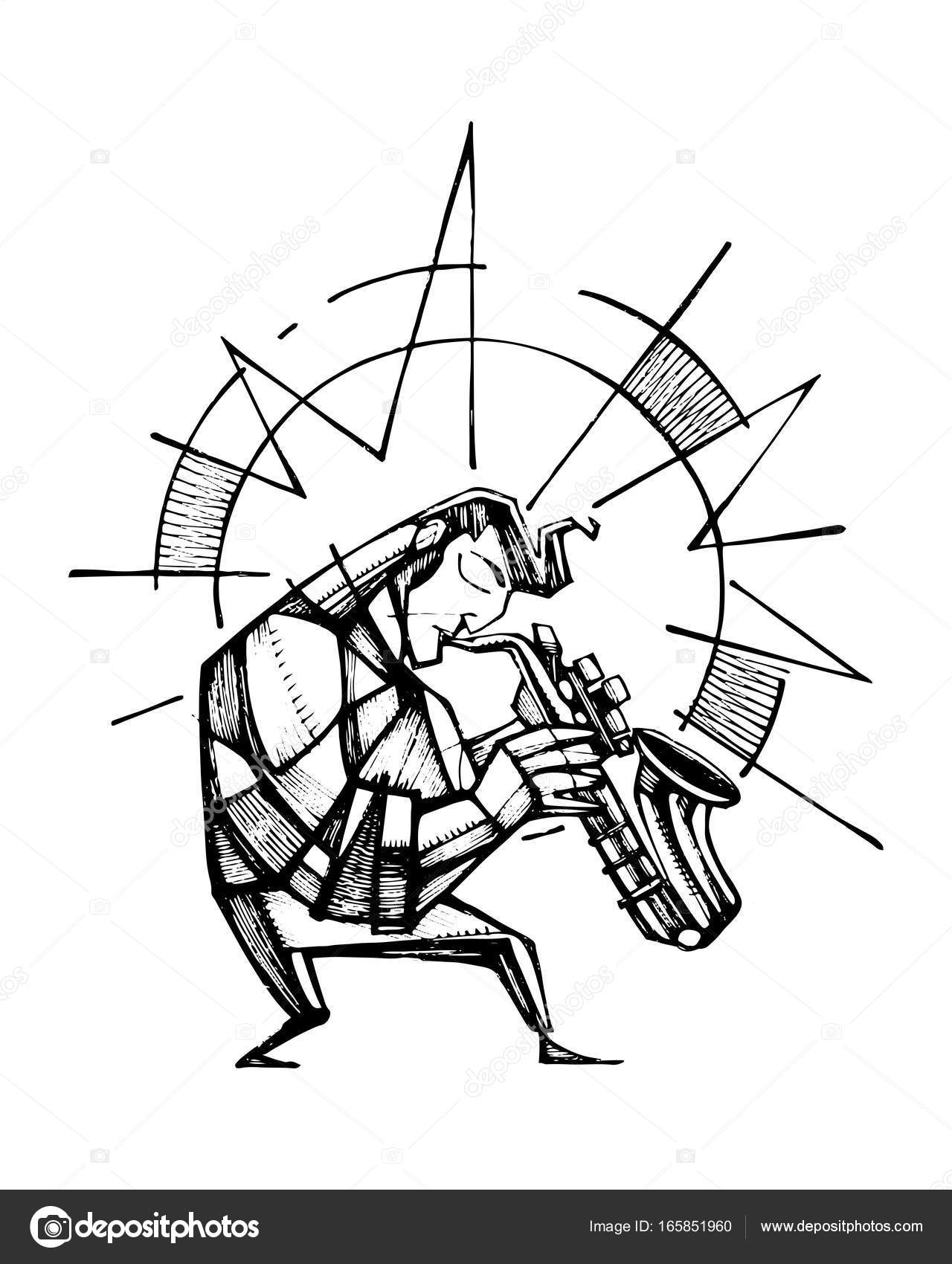 Sax player hand drawn illustration Stock Vector Image by ©bernardojbp ...