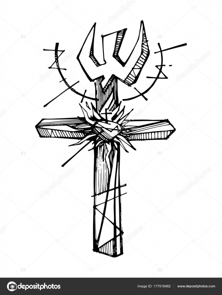 Håndtegnet Sort Hvid Vektor Illustration Religiøse Kors Symbol ...