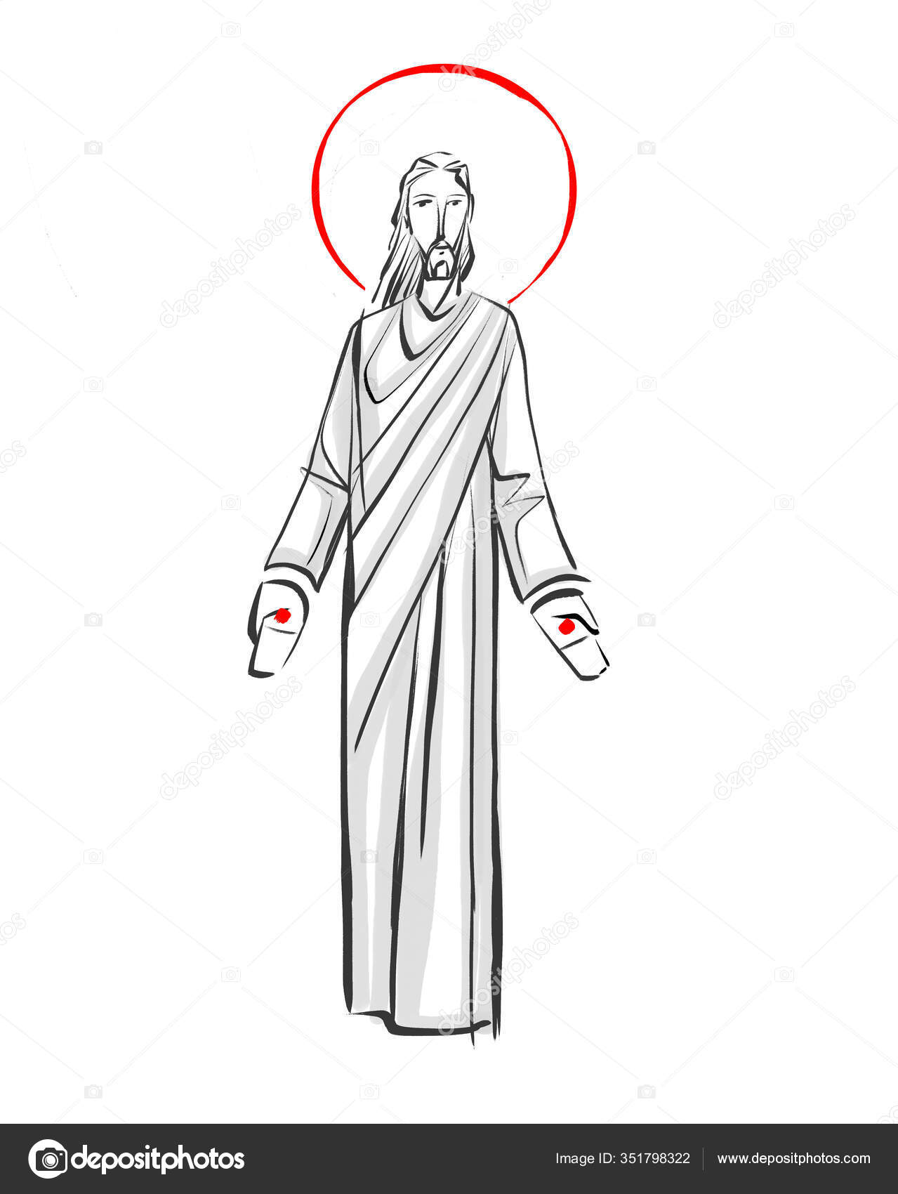 Hand Drawn Illustration Drawing Jesus Christ Open Hands Stock ...