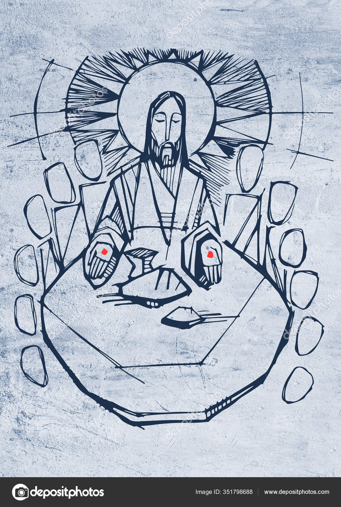 Hand Drawn Illustration Drawing Jesus Christ His Disciples Eucharist ...