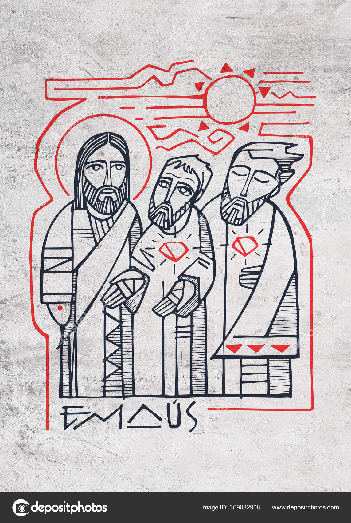 Hand Drawn Vector Illustration Drawing Jesus Christ Two Disciples Emaus ...