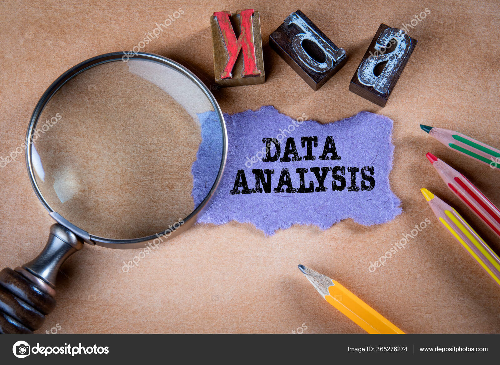 Data Analysis. Magnifying glass, stationery and note paper Stock Photo ...