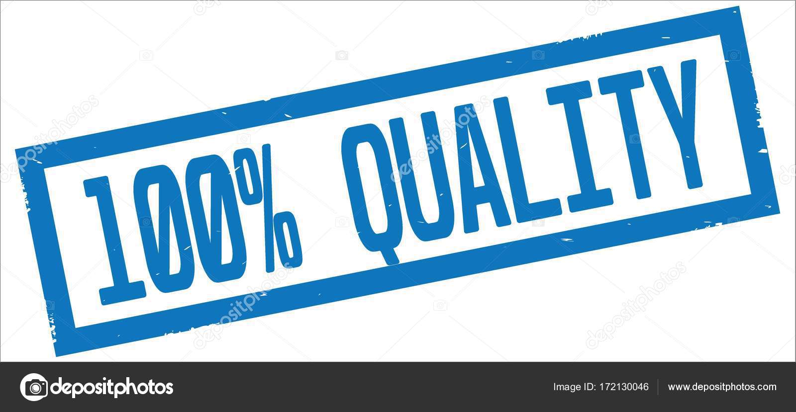 100 PERCENT QUALITY text, on blue rectangle border stamp. — Stock Photo ...