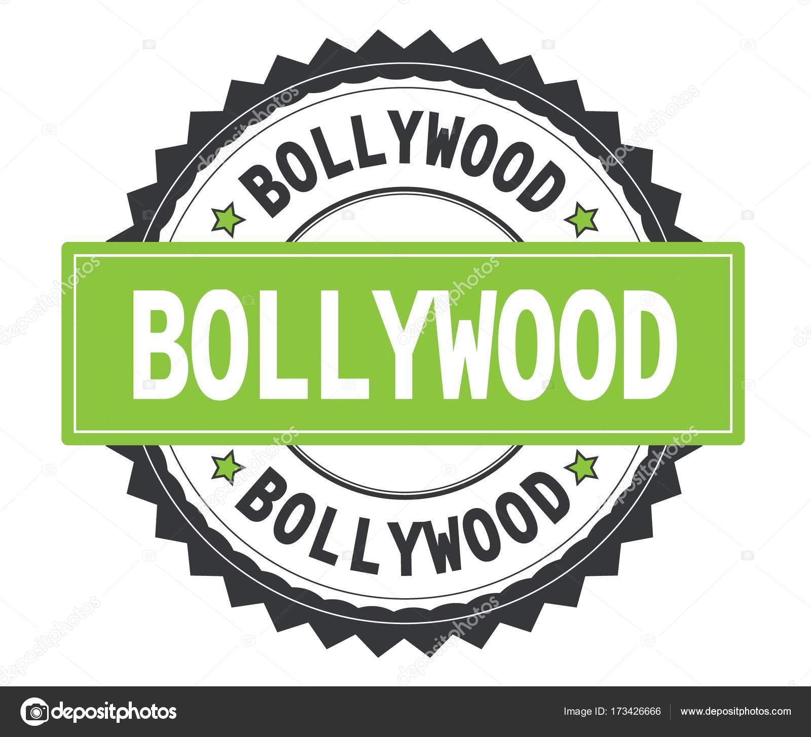 BOLLYWOOD text on grey and green round stamp, with zig zag borde Stock ...