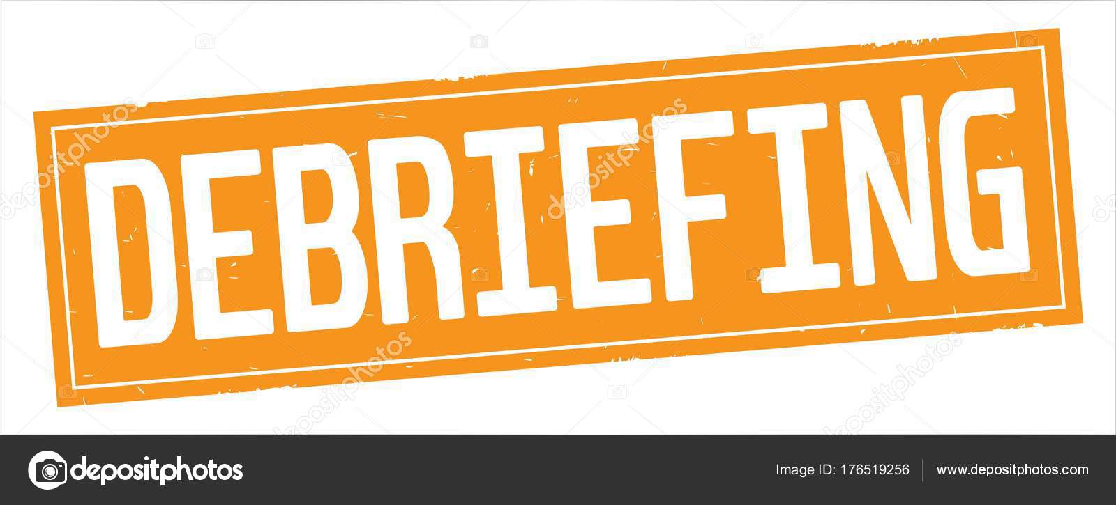 DEBRIEFING text, on full orange rectangle stamp. — Stock Photo ...