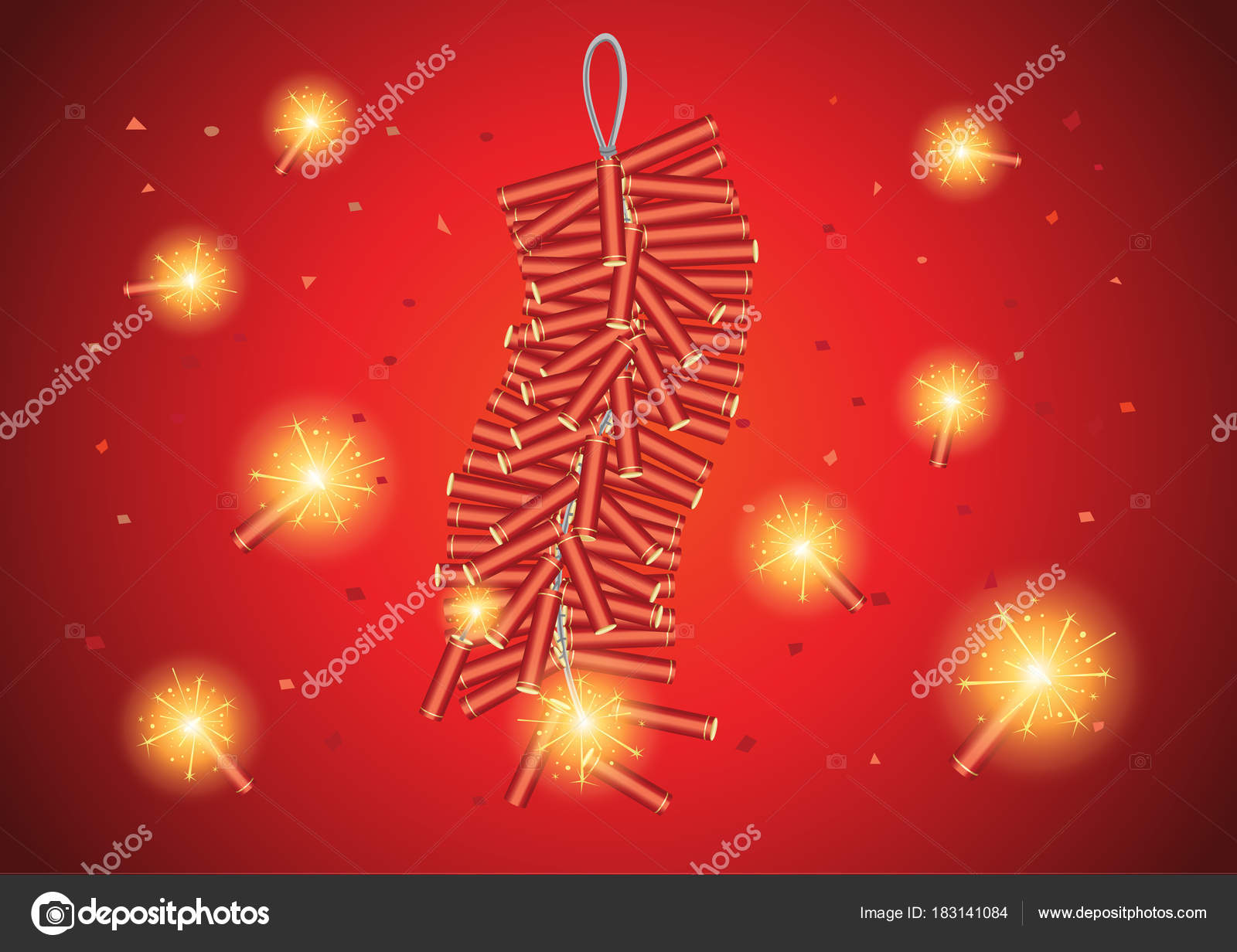 Red Chinese Firecrackers Start Explosive Red Background Vector Object ...