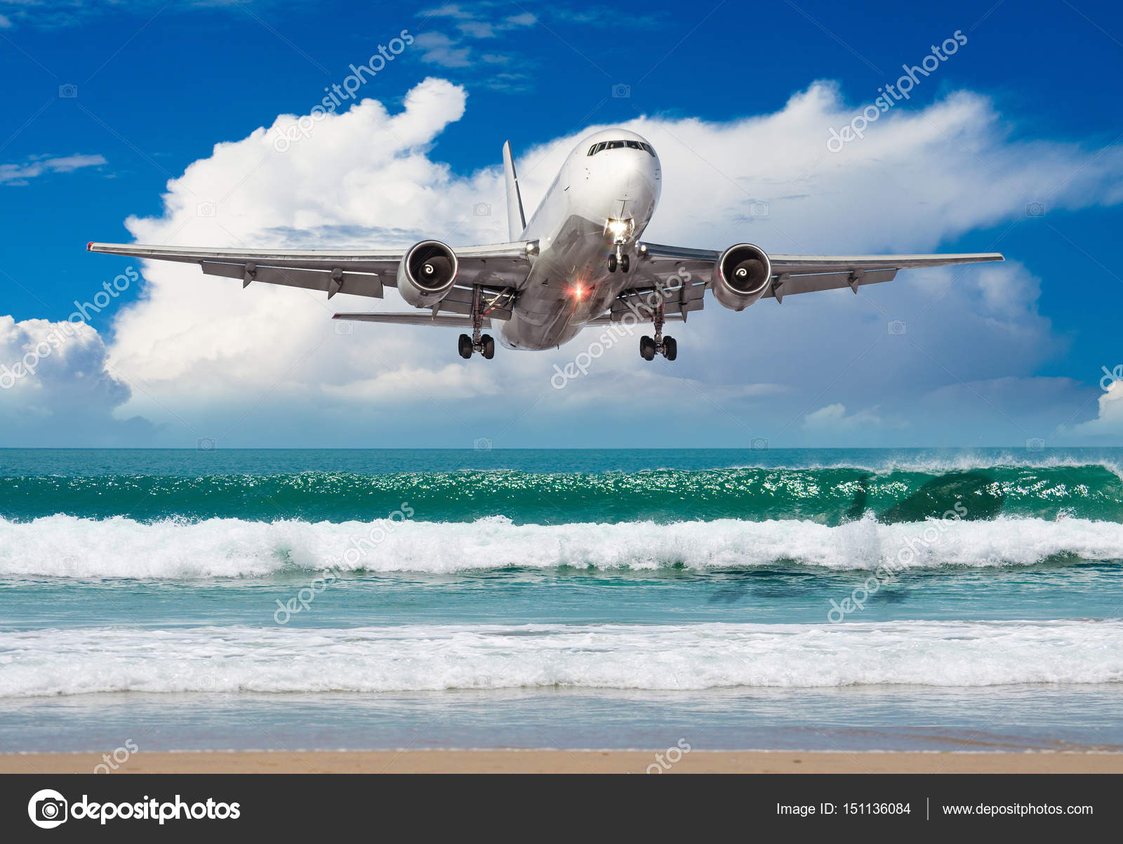 Airplane Flying Over Beach