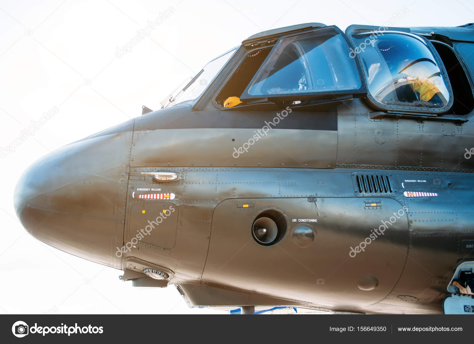 Nose and cockpit of the helicopter pilot. Side view. — Stock Photo ...