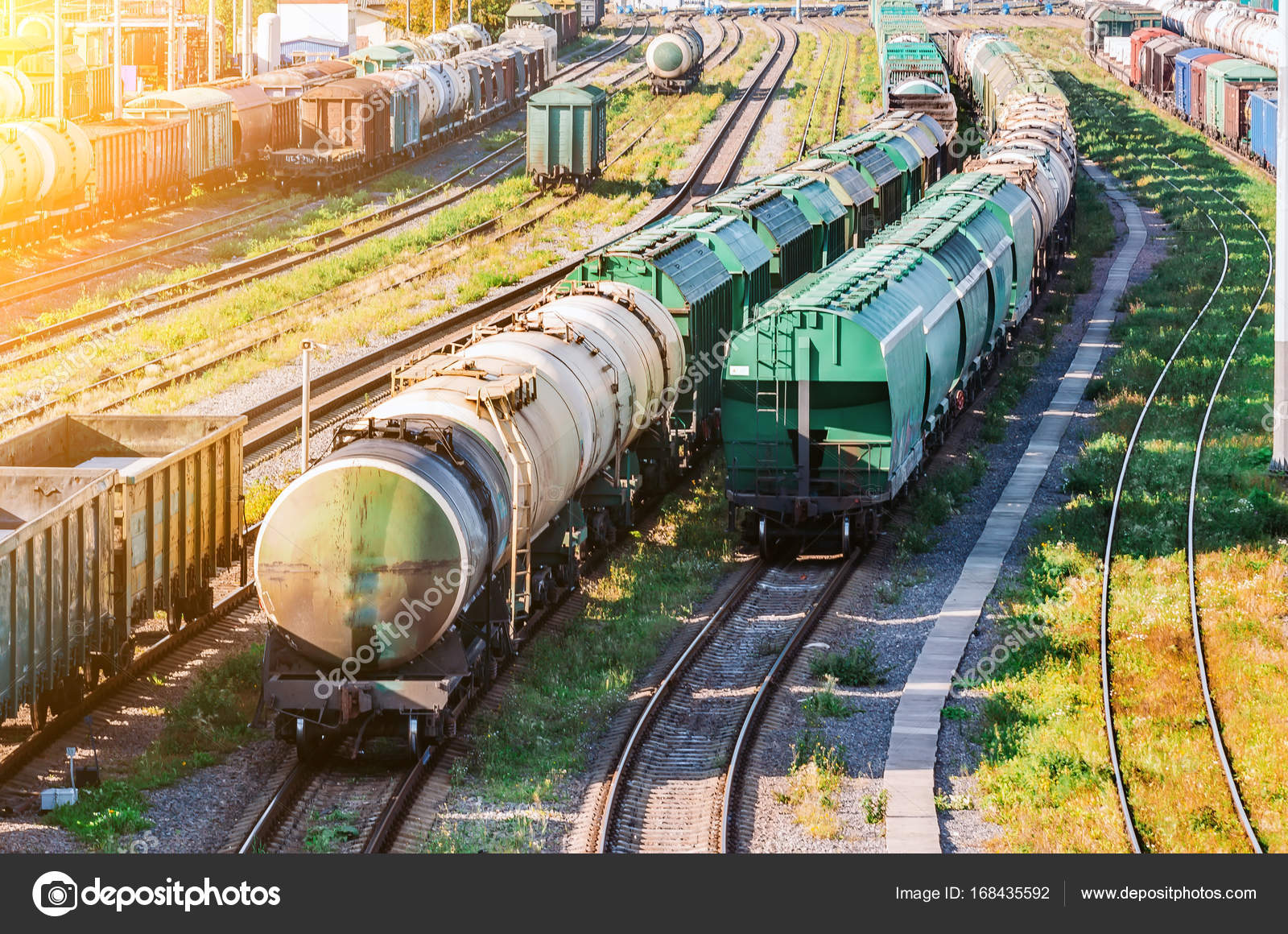 Sorting freight cars on the railroad while formation the train. Stock ...