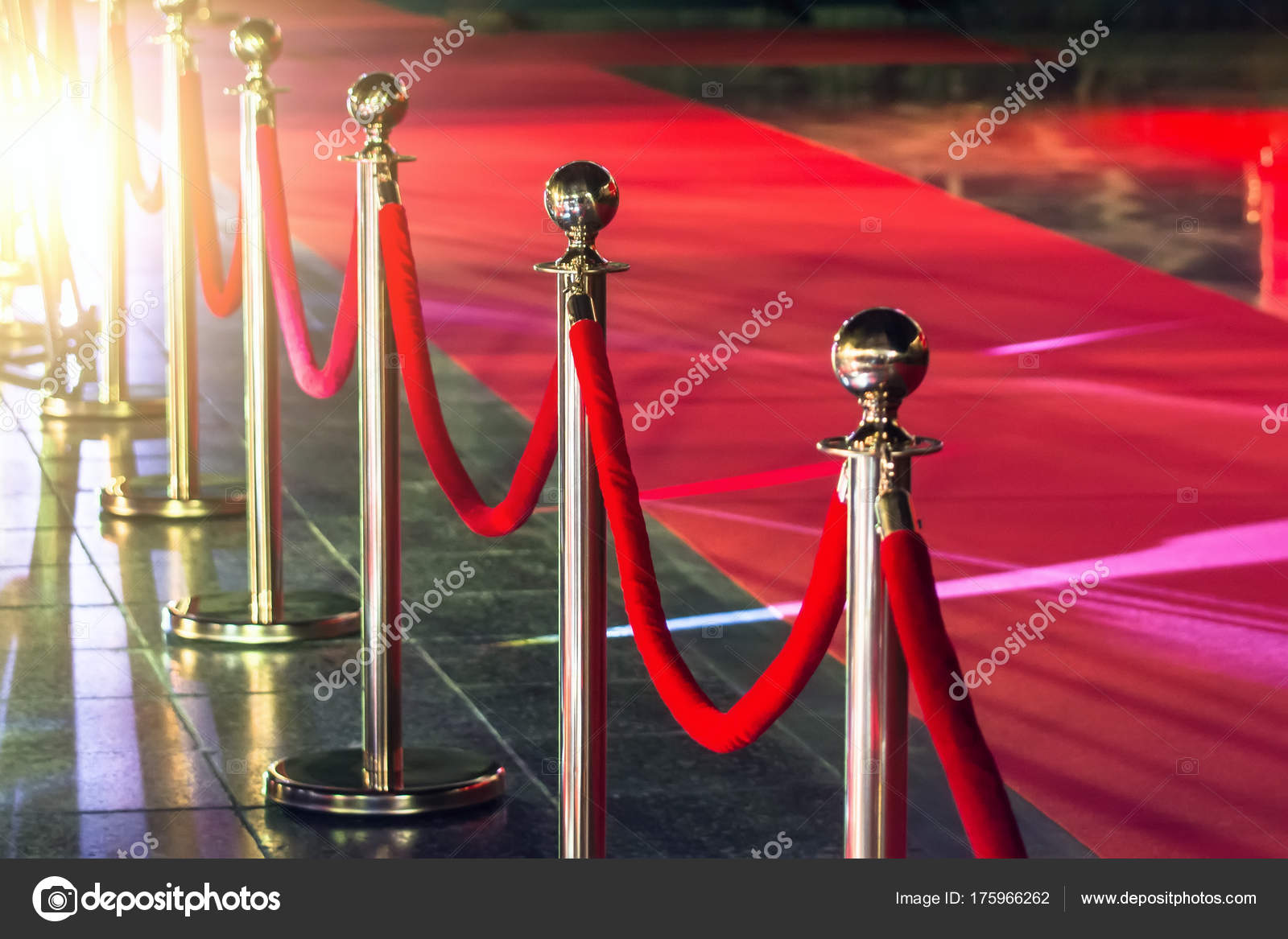 Portable Barrier for Queue Control. Red security rope by red carpet ...