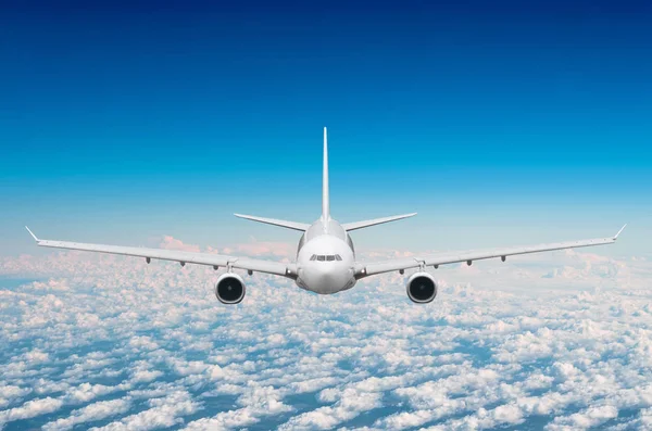 Passenger Airplane Climbing High Flight Level Sky Clouds — Stock Photo ...