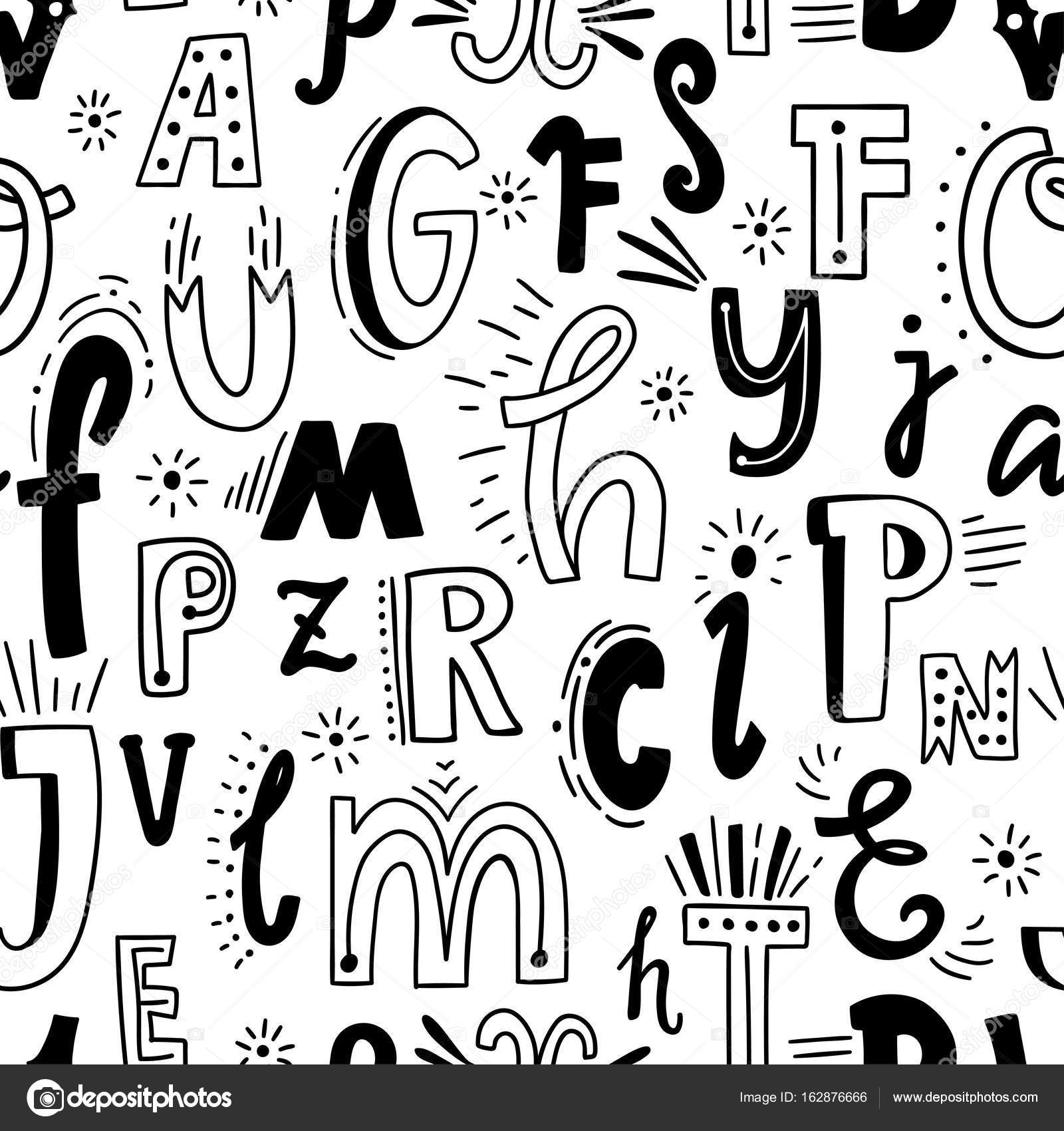 Cute English hand written alphabet, vintage vector seamless pattern ...