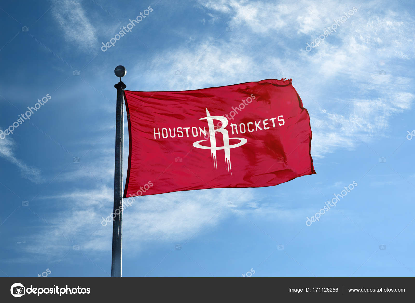HOUSTON - October 24, 2017 - Waving flag on the mast with Housto ...
