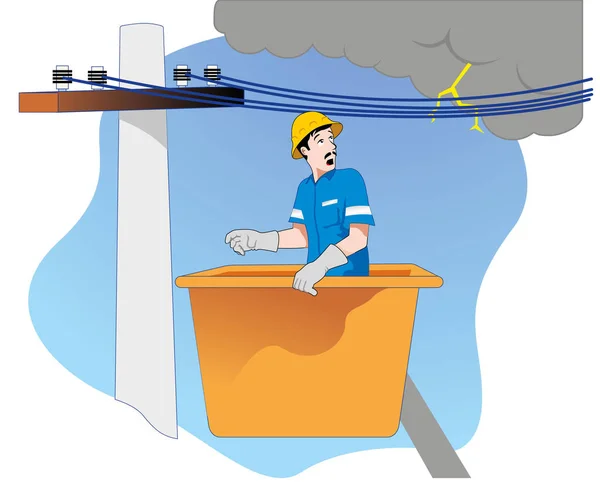 Safety at work, employee raised in a safety basket, facing problems ...