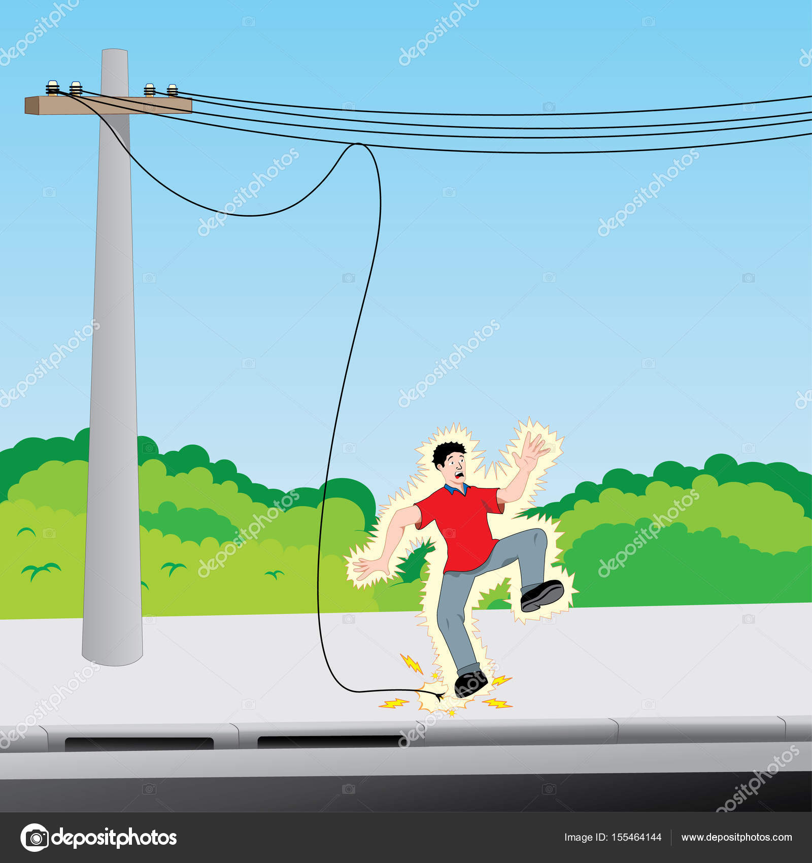 Illustration depicting a young man receiving an electric discharge on ...