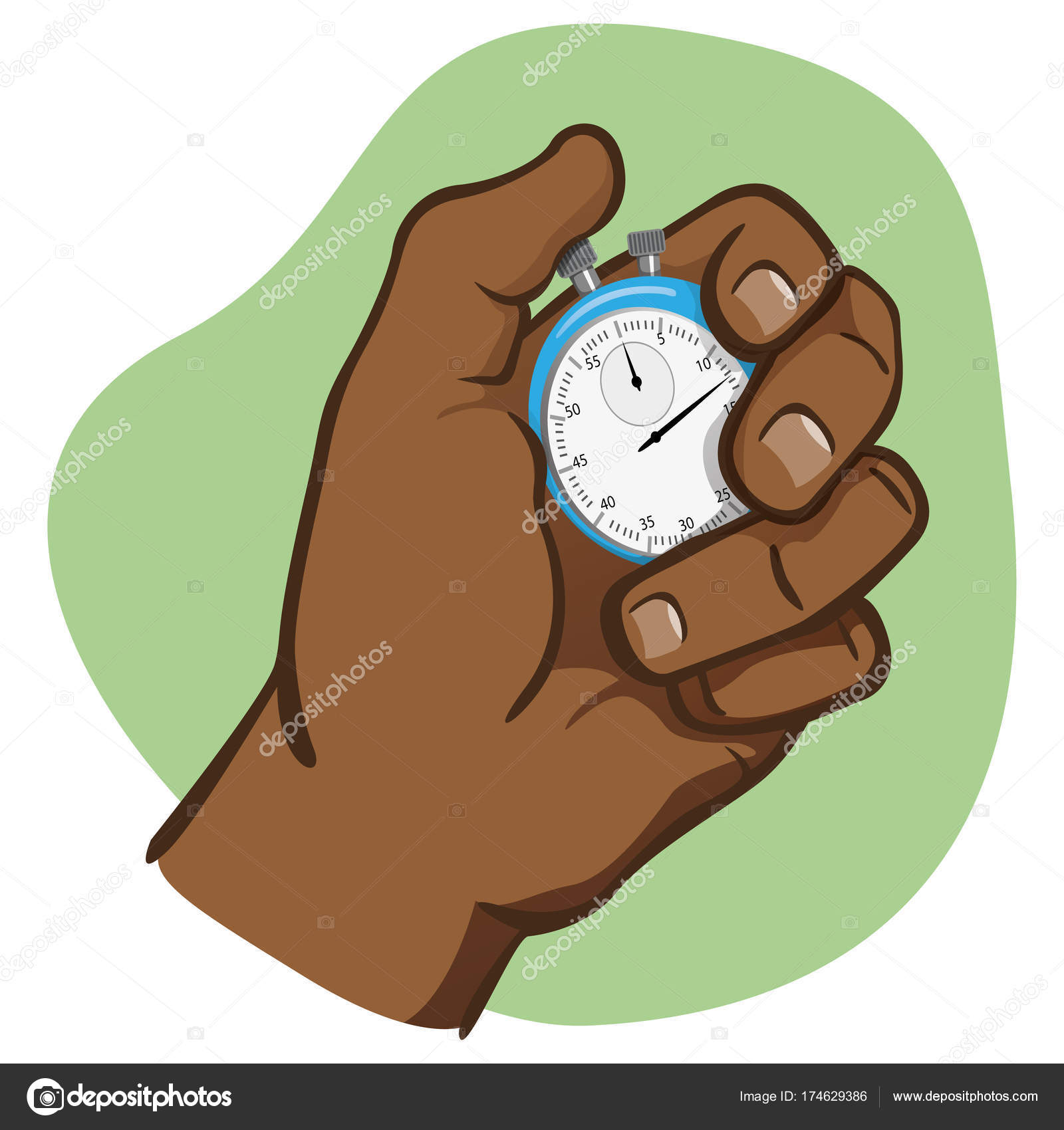 Close body part, hand holding a stopwatch, timing, afro descent. Ideal ...