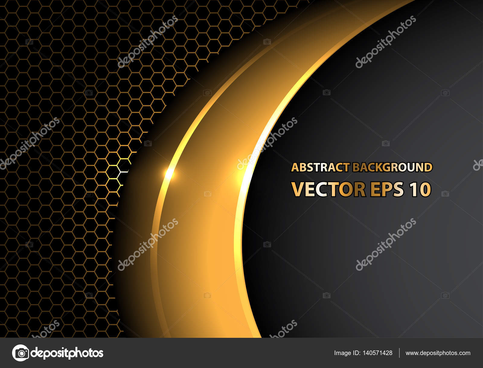Gold shape curve on gray hexagon mesh design luxury modern background ...