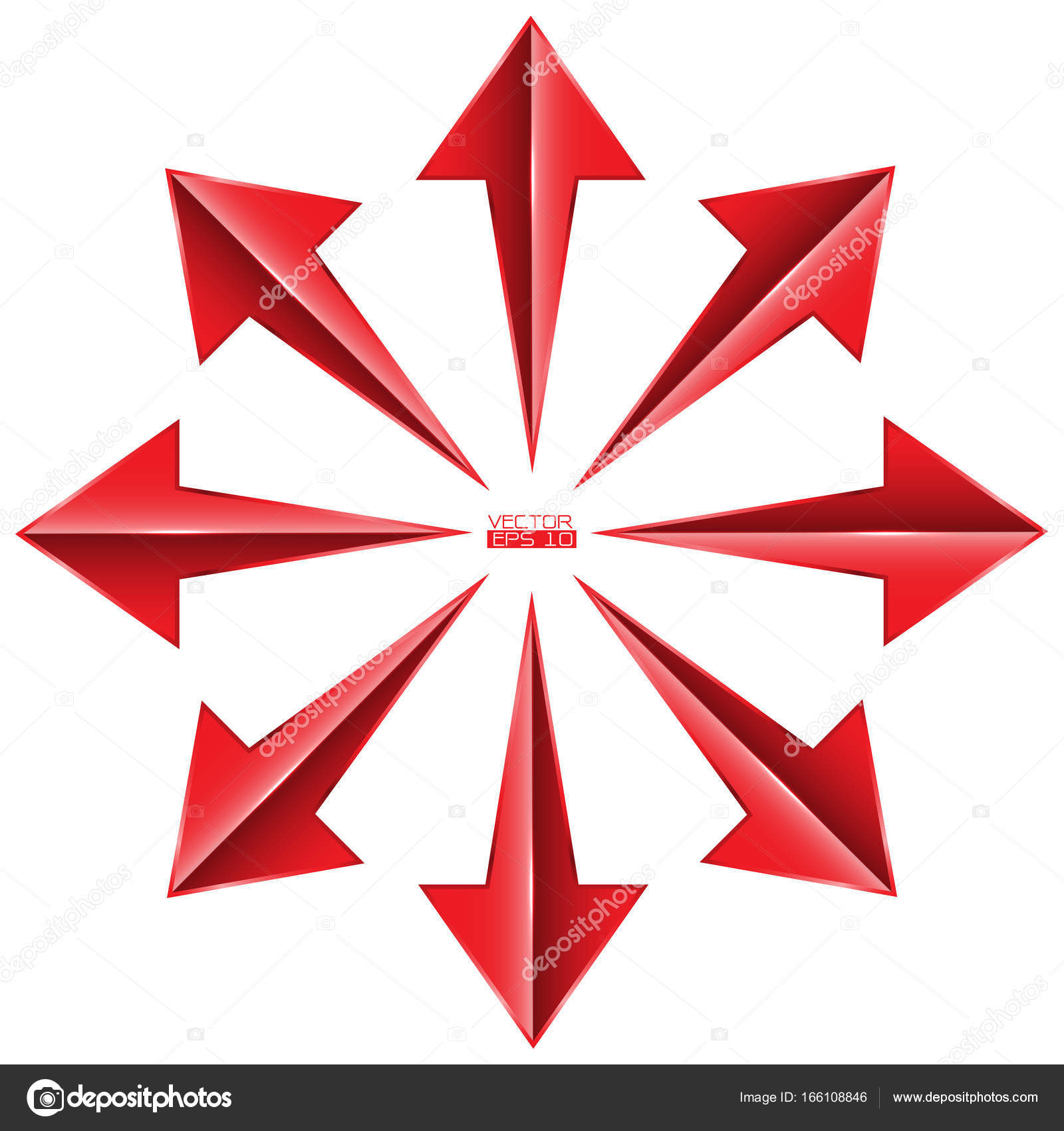Red arrows 8 point direction spread on white background sign symbol ...