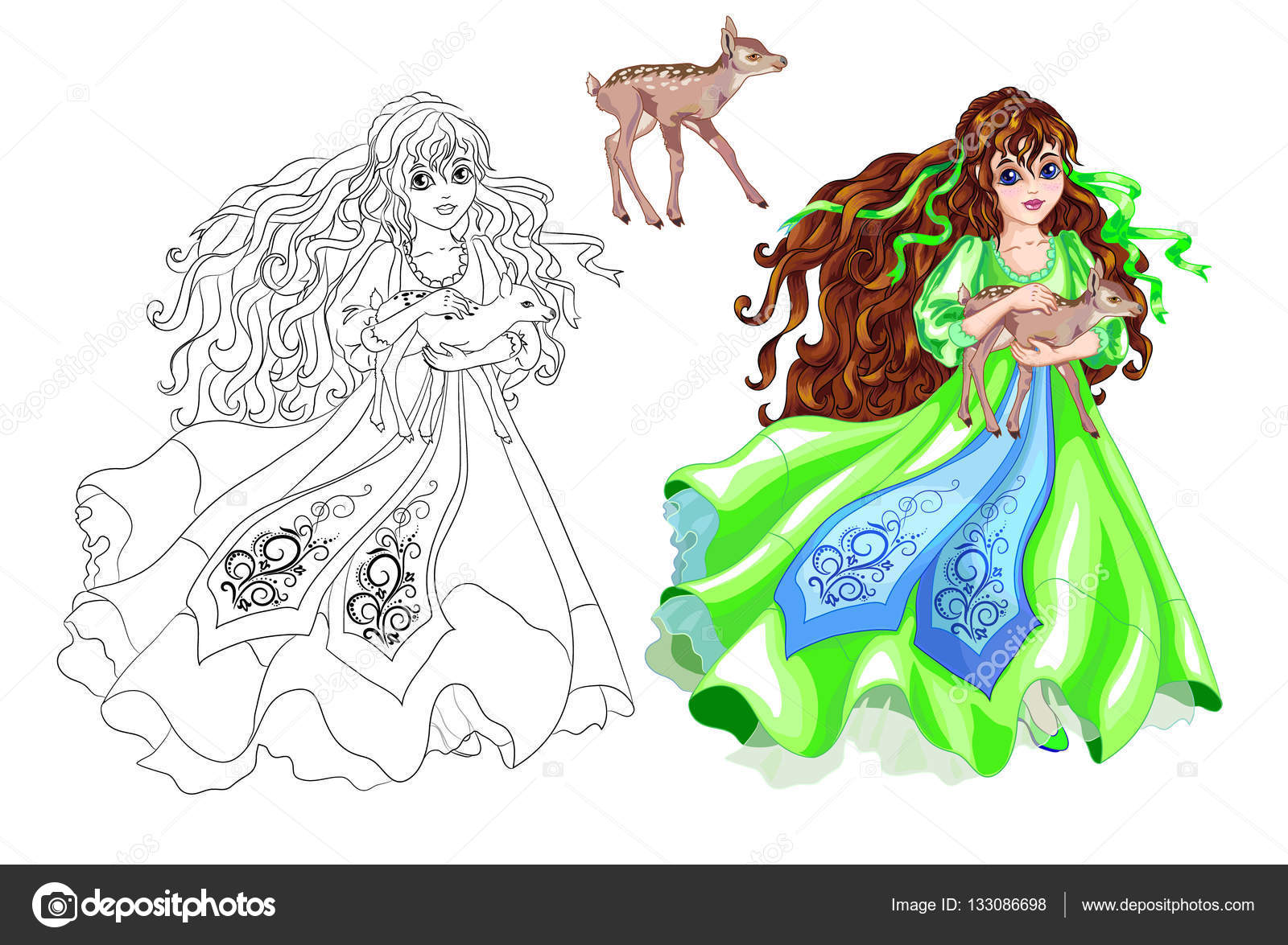 Little girl - Princess with a deer on his hands Stock Vector Image by ...