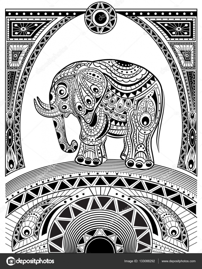 Hand drawn ink zentangle elephant for relax and meditation Stock Vector ...