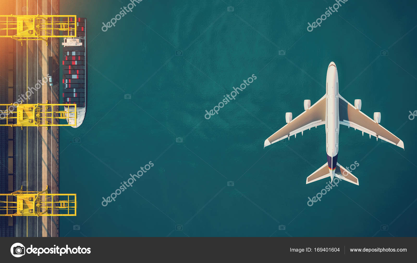 Plane trucks are flying towards the destination with the brighte ...