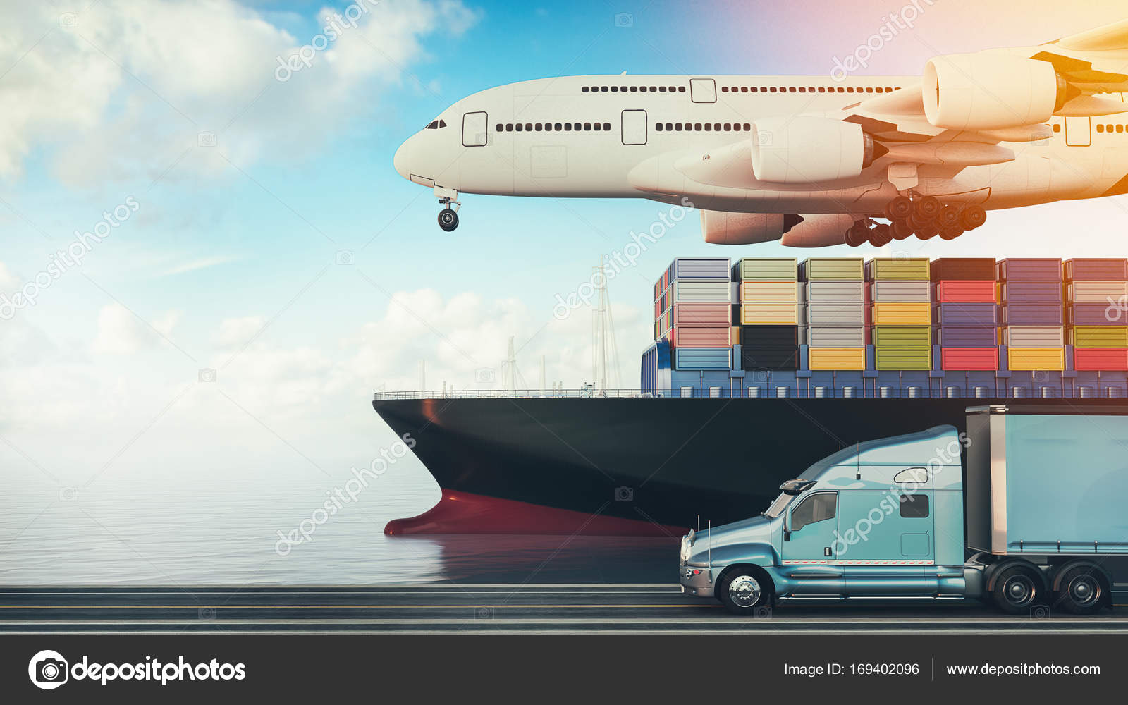 Plane trucks are flying towards the destination with the brighte Stock ...