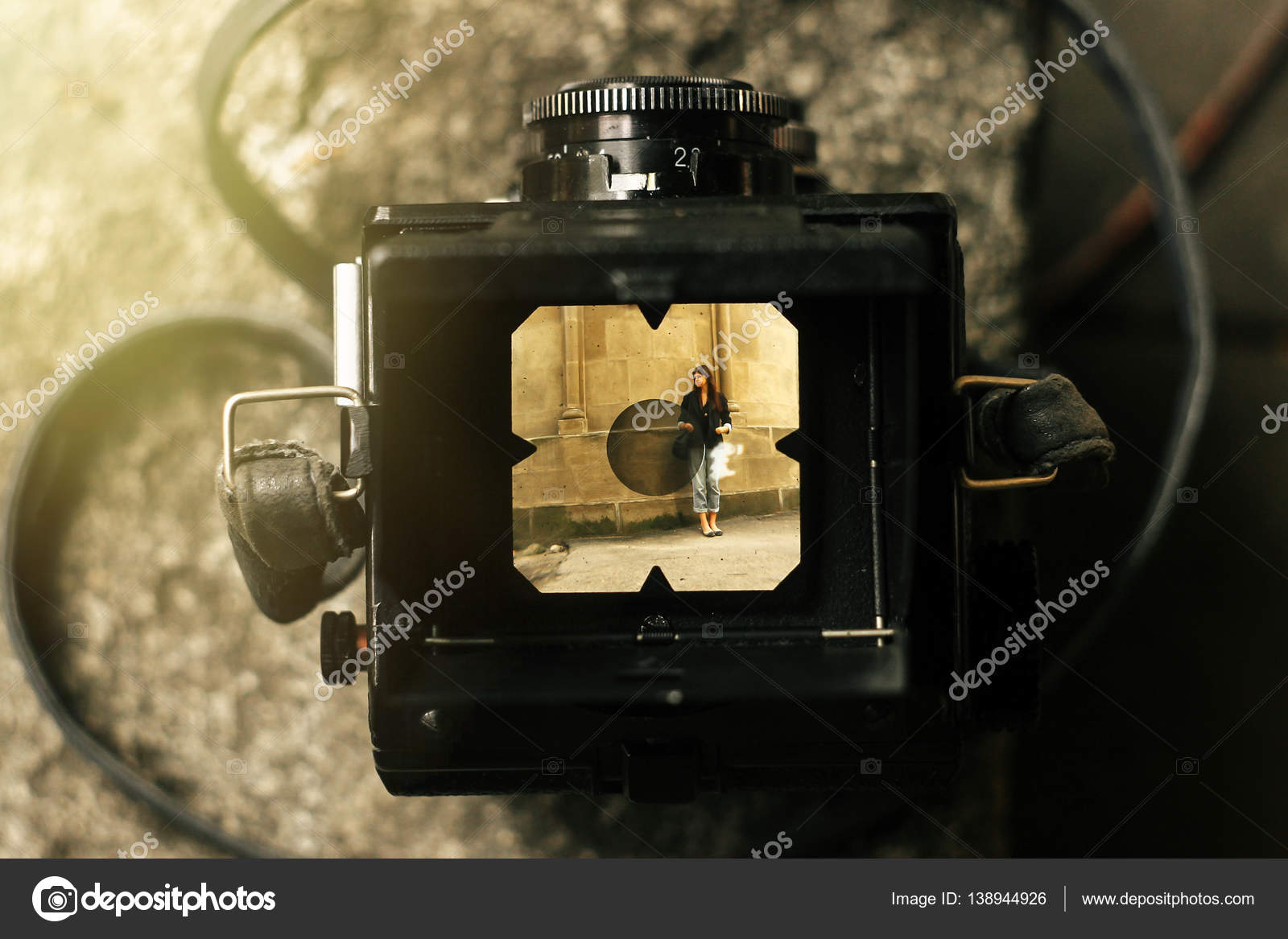 Woman in viewfinder of analog film camera — Stock Photo © Sonyachny ...