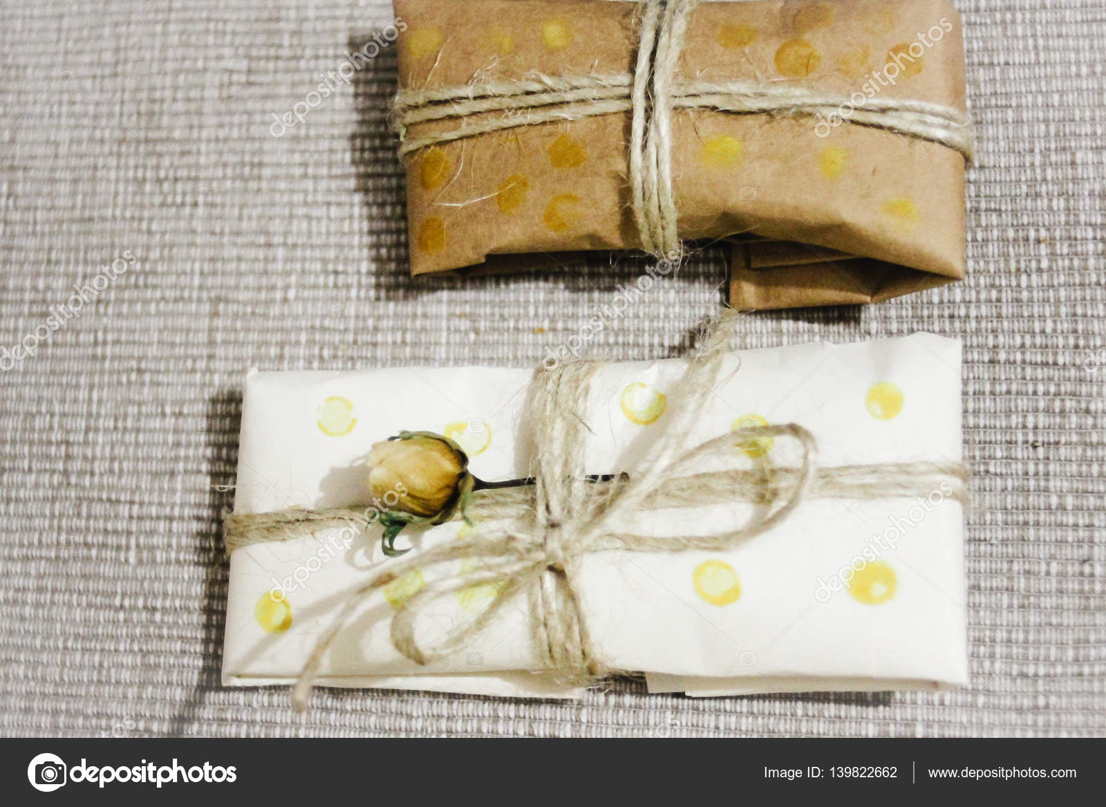 Simple eco wrap packaging gifts Stock Photo by ©Sonyachny 139822662