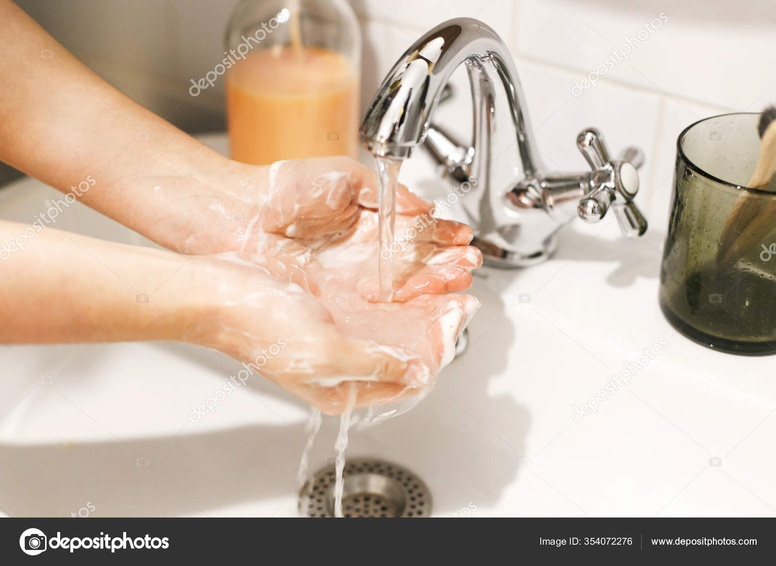 Washing Hands Hands Washing Proper Technique Antibacterial Soap Flowing ...