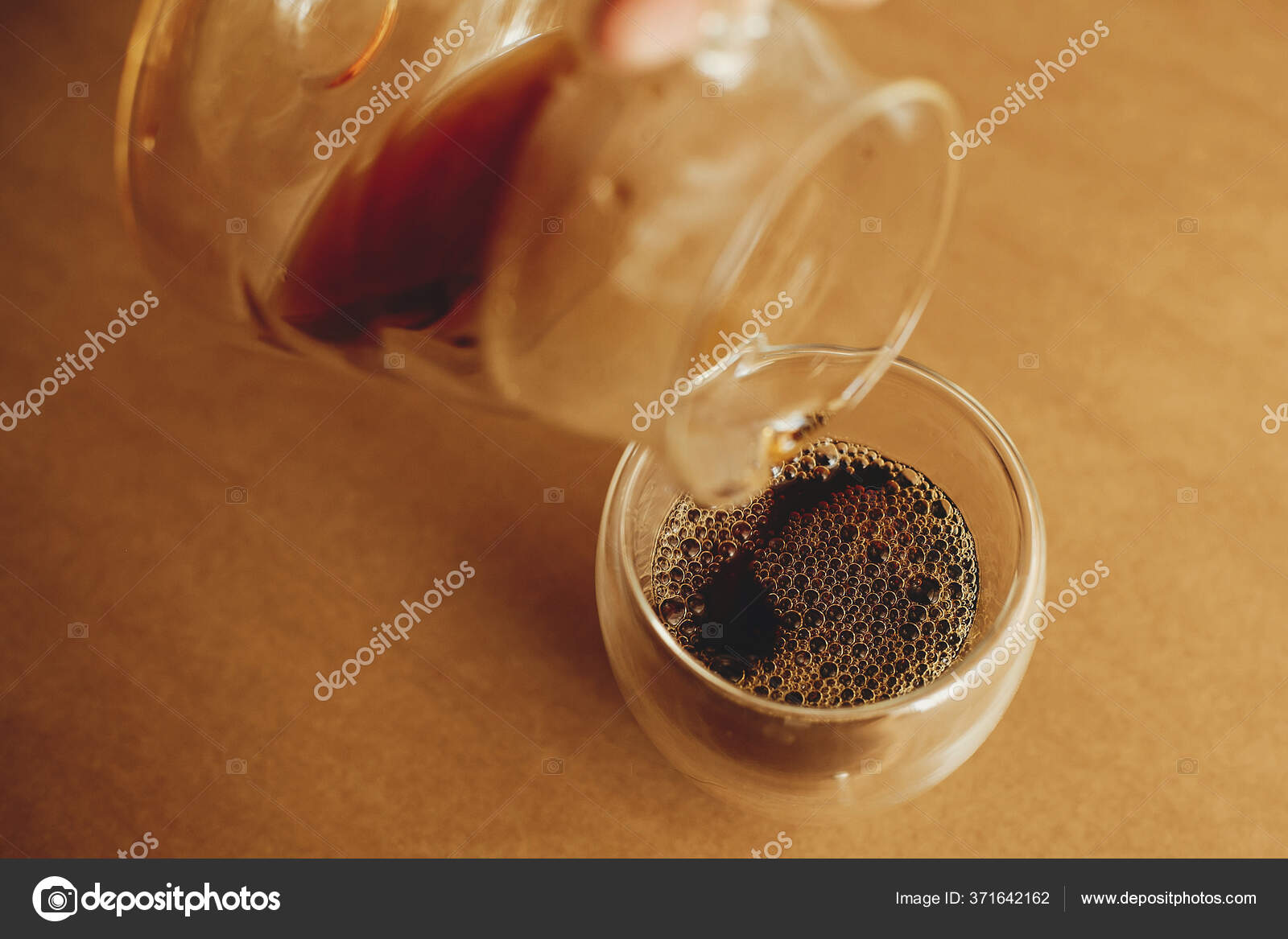 Brewing Alternative Coffee V60 Pouring Fresh Aromatic Coffee Glass ...
