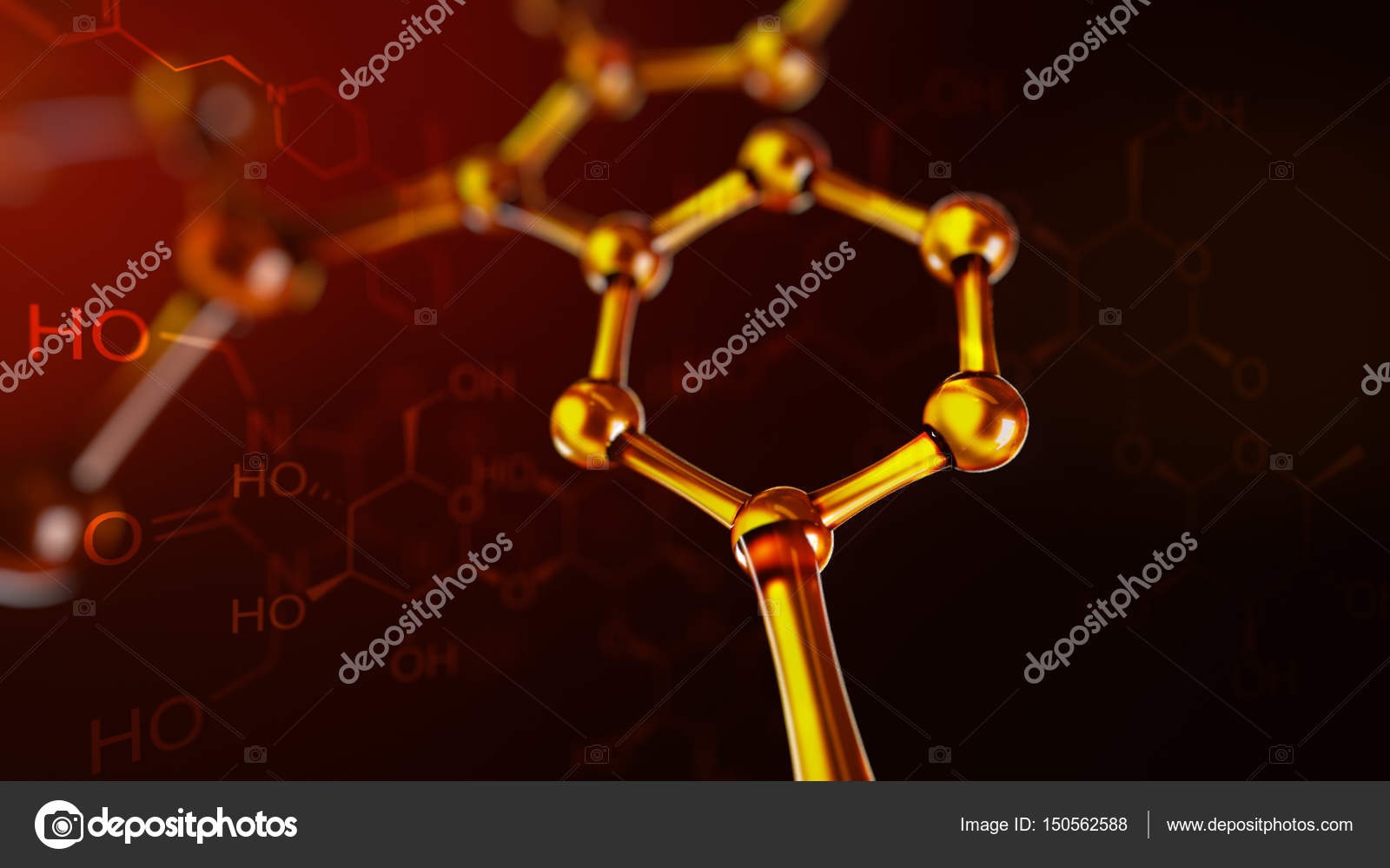 Ilustrasi 3d dari model molekul. Latar belakang sains dengan molekul ...