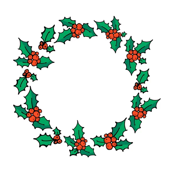 Holly wreath drawing | Wreath of Holly plant with leaves and berries ...