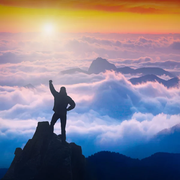 Man above the high mountain valley. Instagram stylization Stock Photo ...