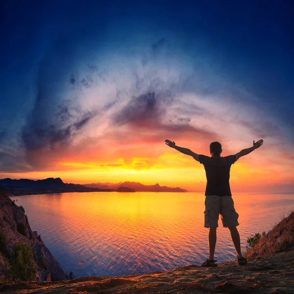 Human welcome colorful sunrise. Instagram stylization Stock Photo by ...