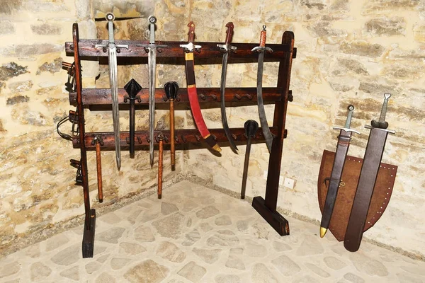 Medieval weapons rack Stock Photos, Royalty Free Medieval weapons rack ...