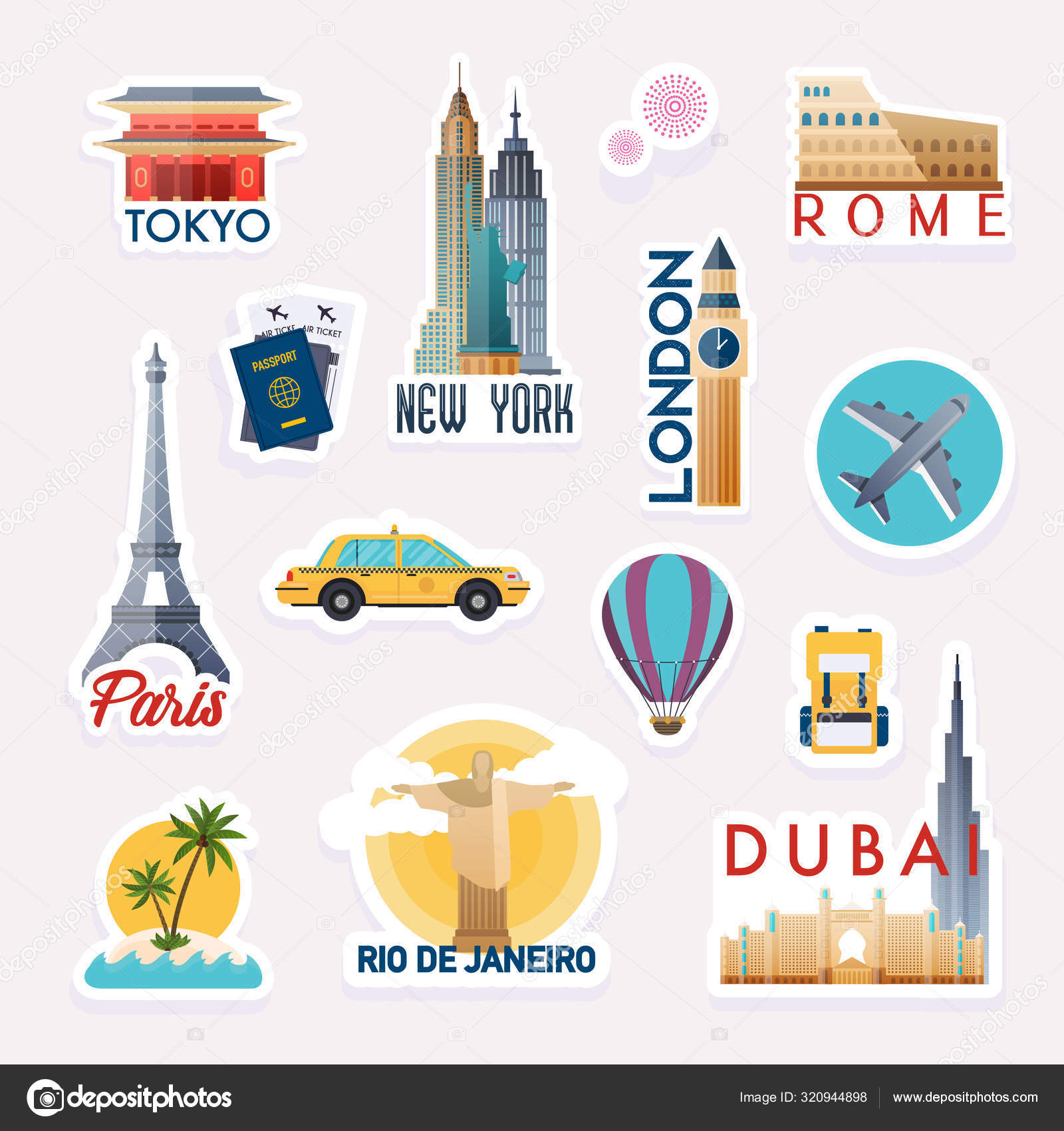 Set Vector Travelling Stickers Stickers Elements Set Landmarks World ...