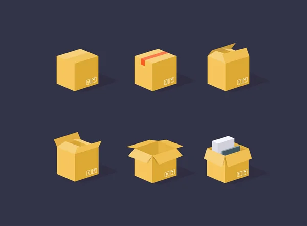 Carton delivery packaging open and closed box with fragile signs ...