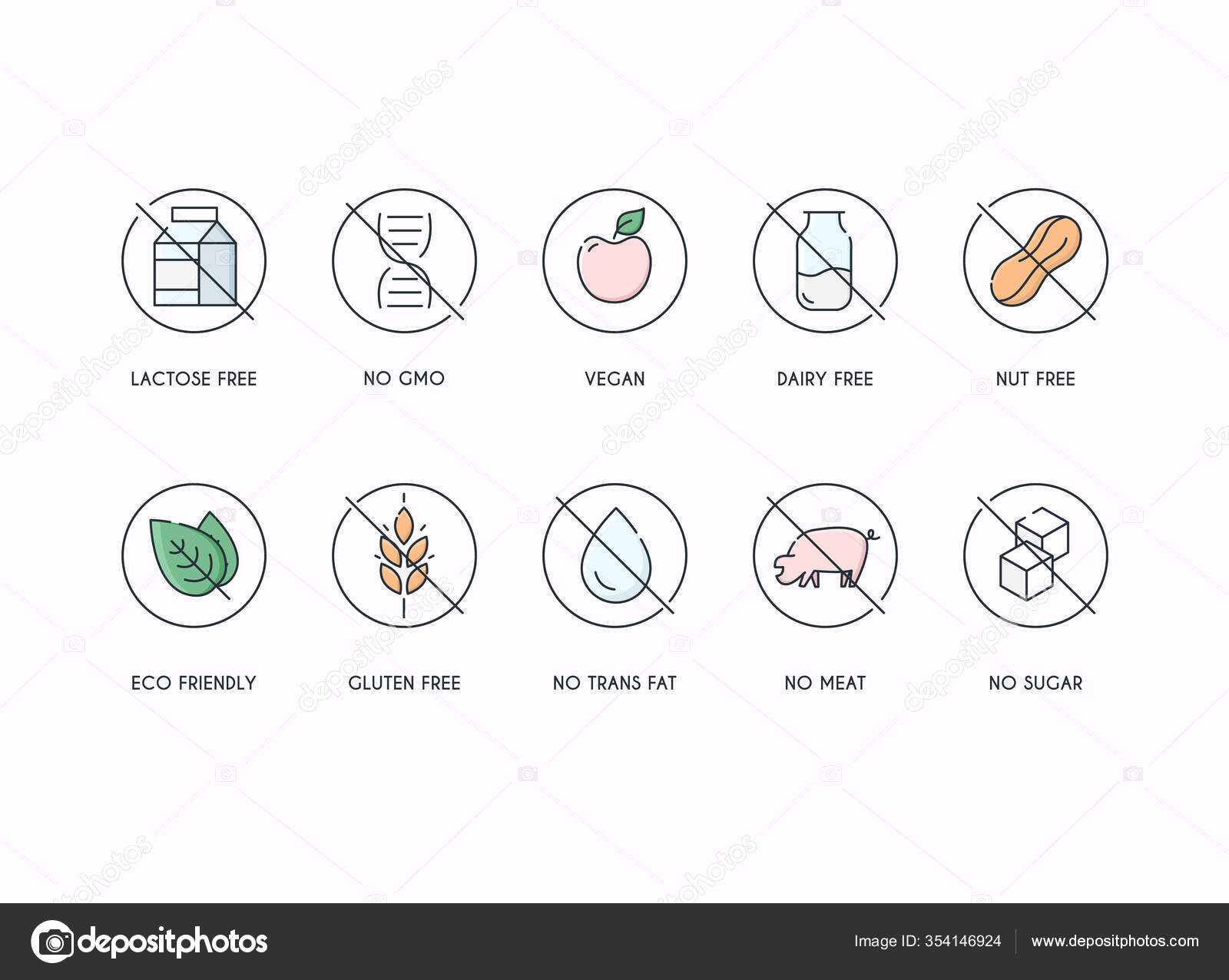 Badge Ingredient Warning Label Icons Gluten Lactose Sugar Free Labels ...