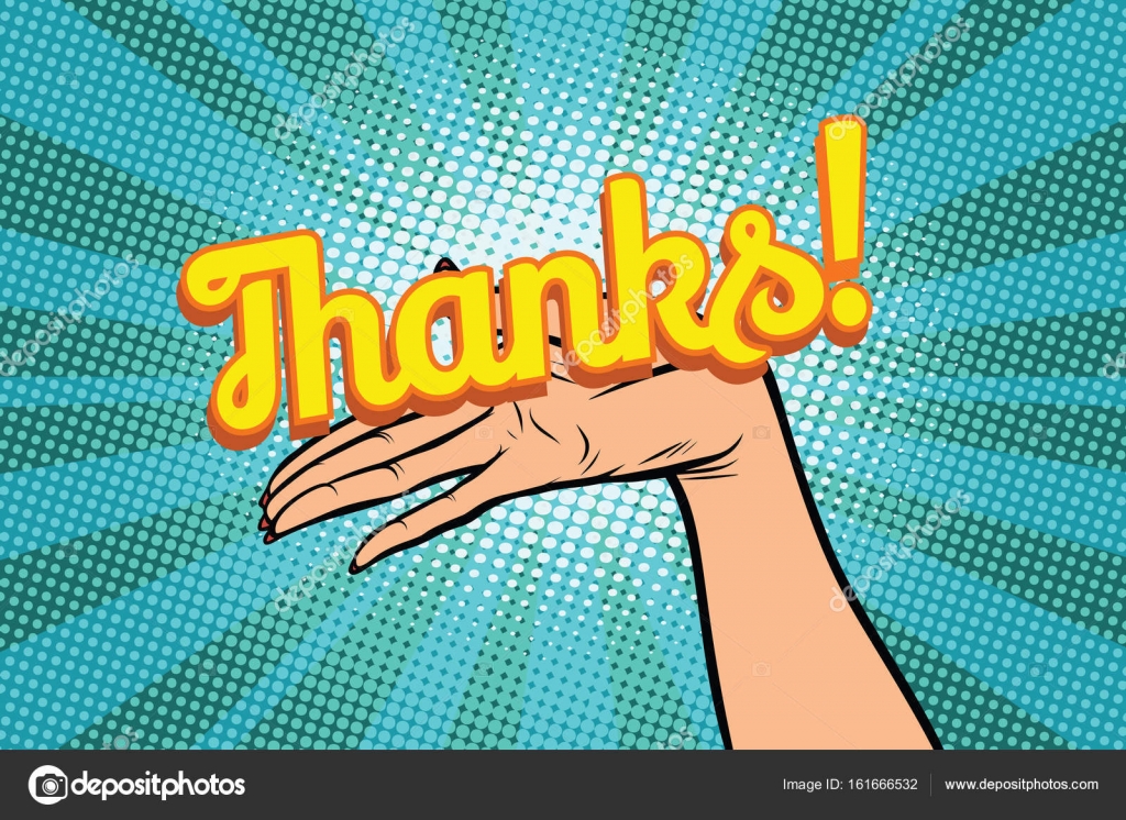 Thanks word. Women open palm hand hold gesture Stock Vector Image by ...