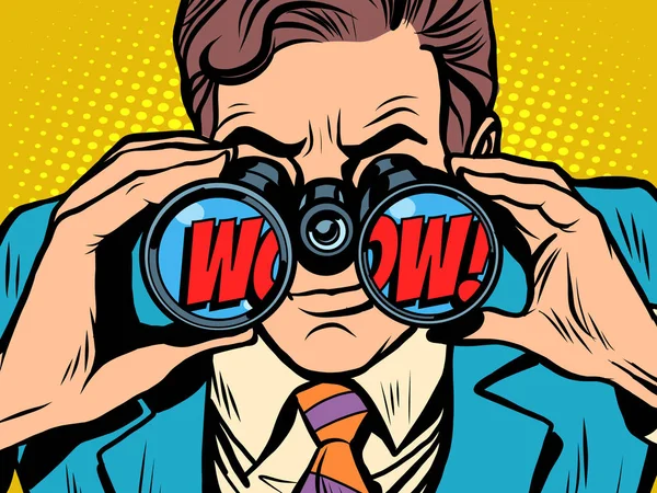 Businessman looking through binoculars. Pop art retro comic style ... Businessman looking through binoculars. Pop art retro comic style ...
