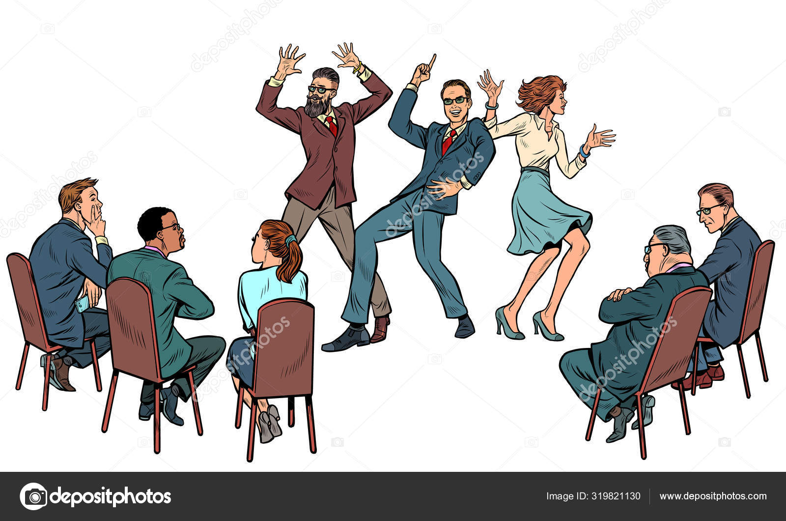 Dance competition. Dancing people and jury. isolate on white background ...