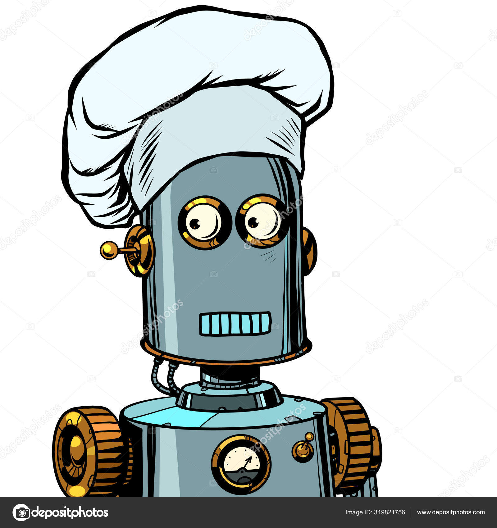 Robot cocina comida, toma pedidos en el restaurante Vector de stock ...