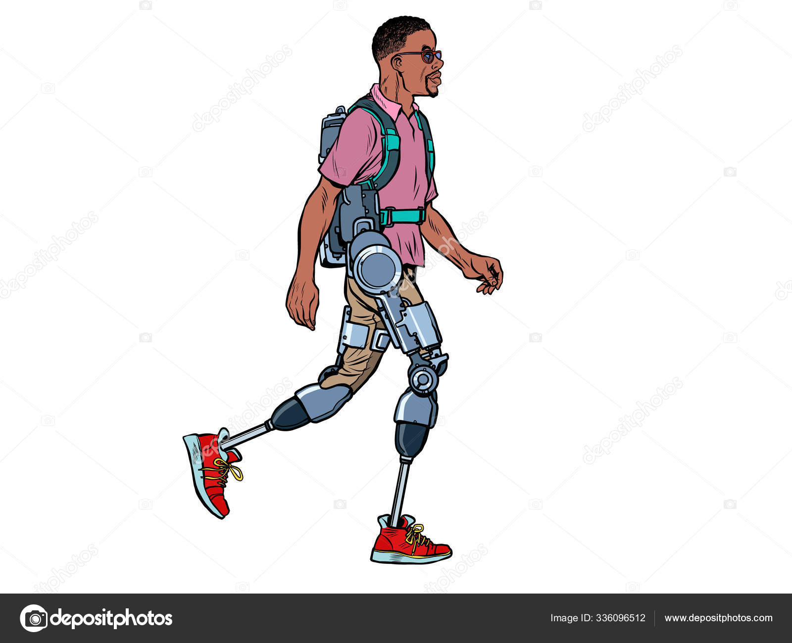 Exoskeleton for the disabled. african man legless veteran walks ...