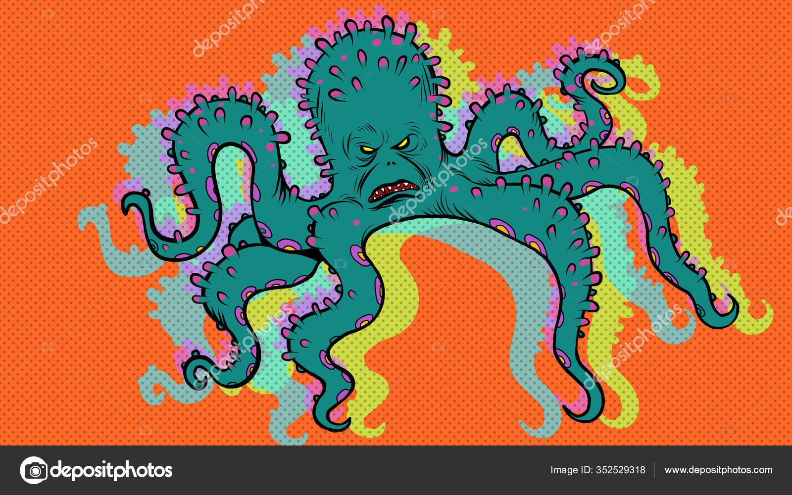 Scary octopus character Stock Vector by ©studiostoks 352529318