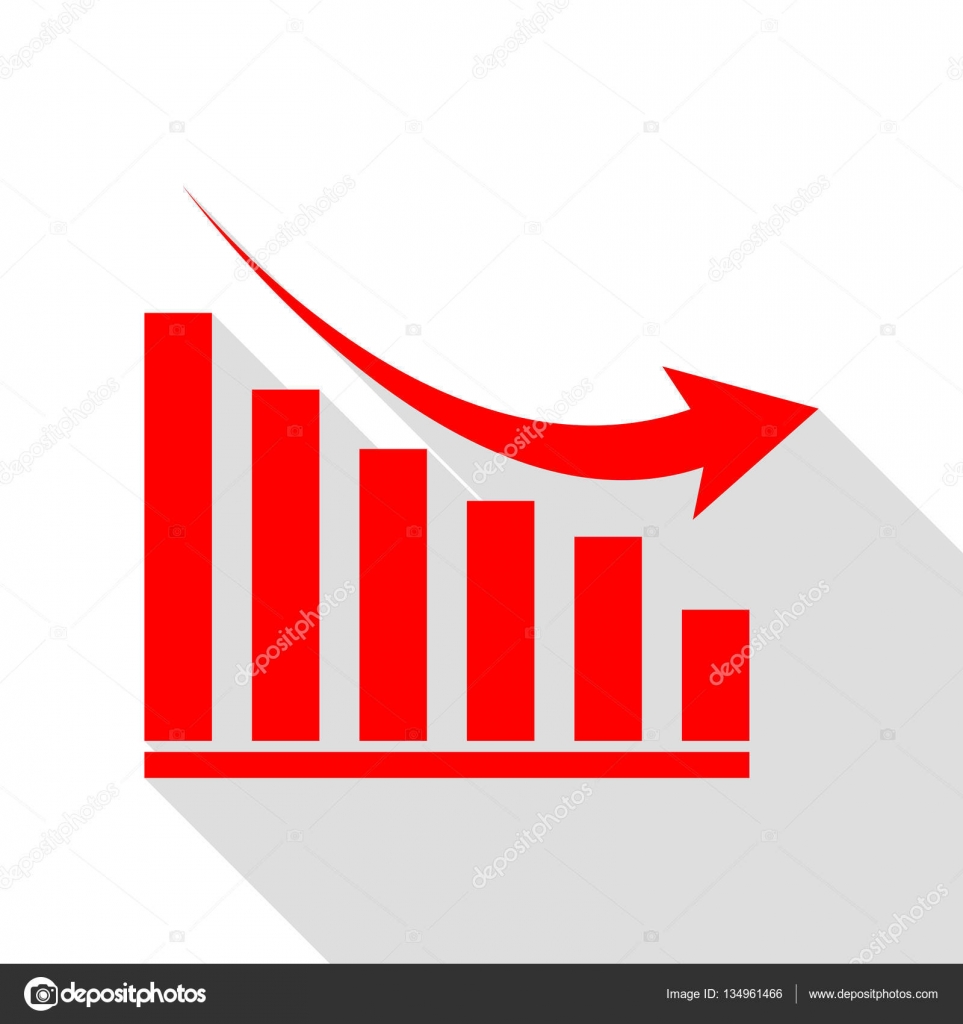 Declining graph sign. Red icon with flat style shadow path. Stock ...