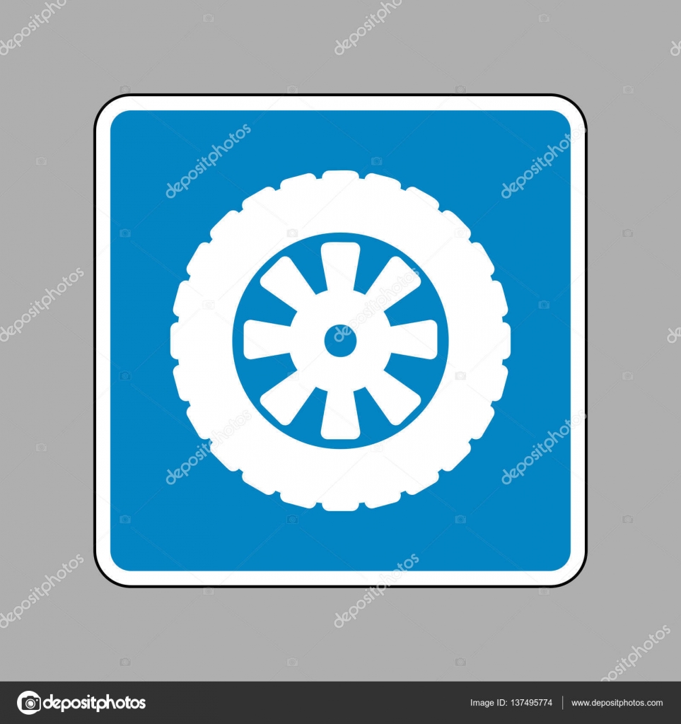 Road tire sign. White icon on blue sign as background. Stock Vector ...
