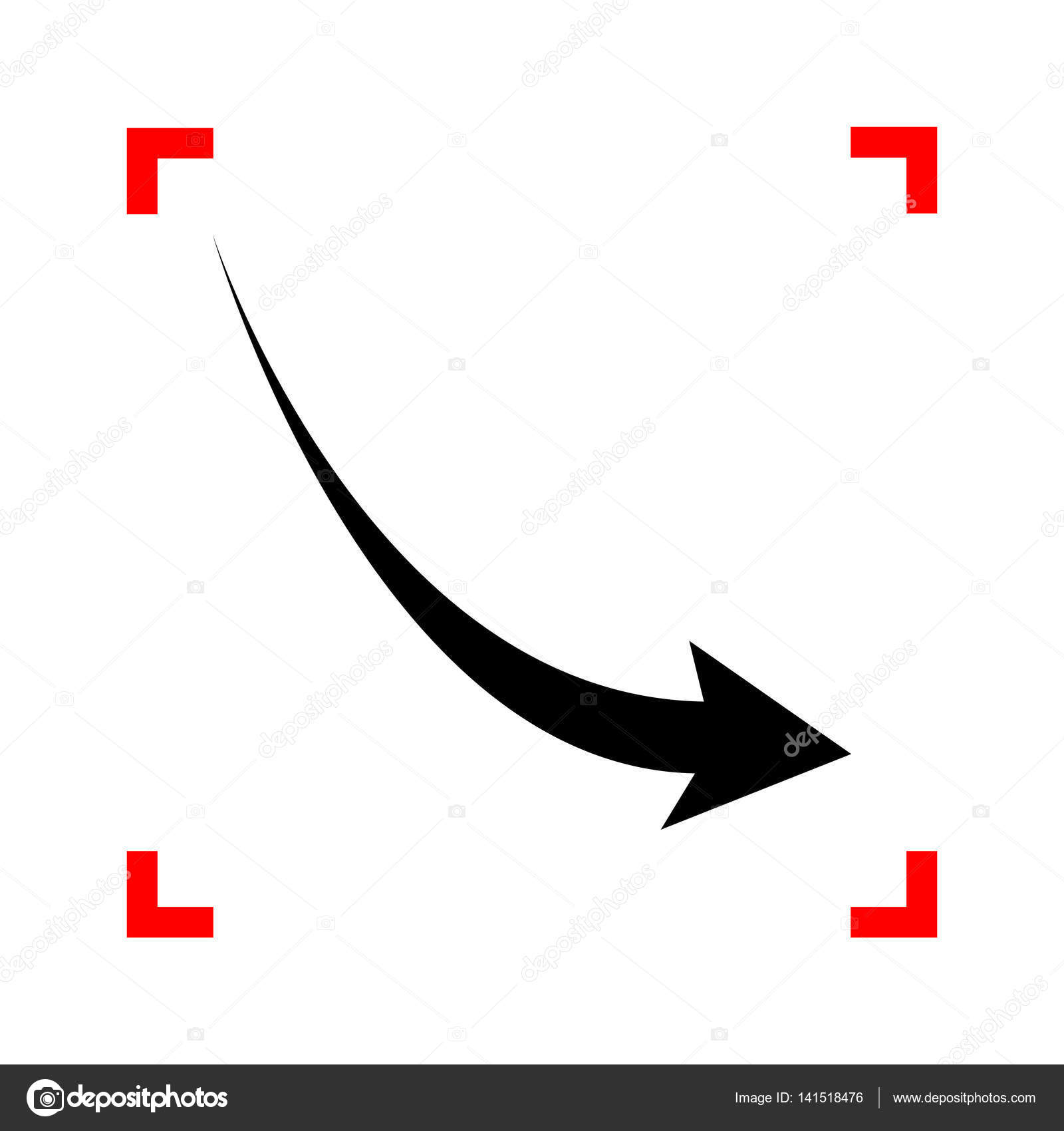 Declining arrow sign. Black icon in focus corners on white backg Stock ...