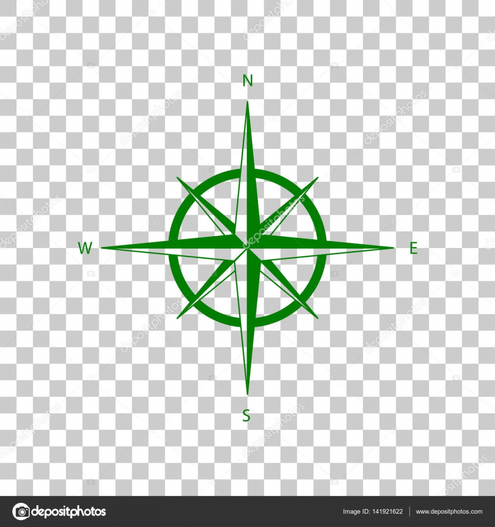 Wind rose sign. Dark green icon on transparent background. Stock Vector ...